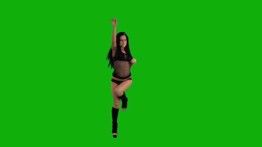 Beautiful Young Girl Dancing Against Green Screen Stock Footage Video