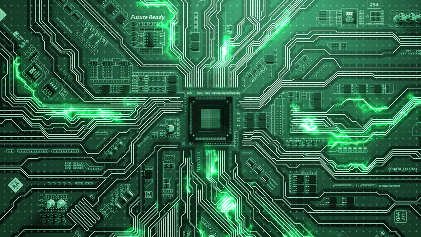 Green Circuit Board Providing Signals Computer Generated Seamless Loop Hi Tech Motion