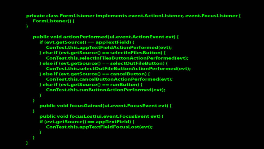 Java Like Software Source Code Scrolling Down Black On Green Stock