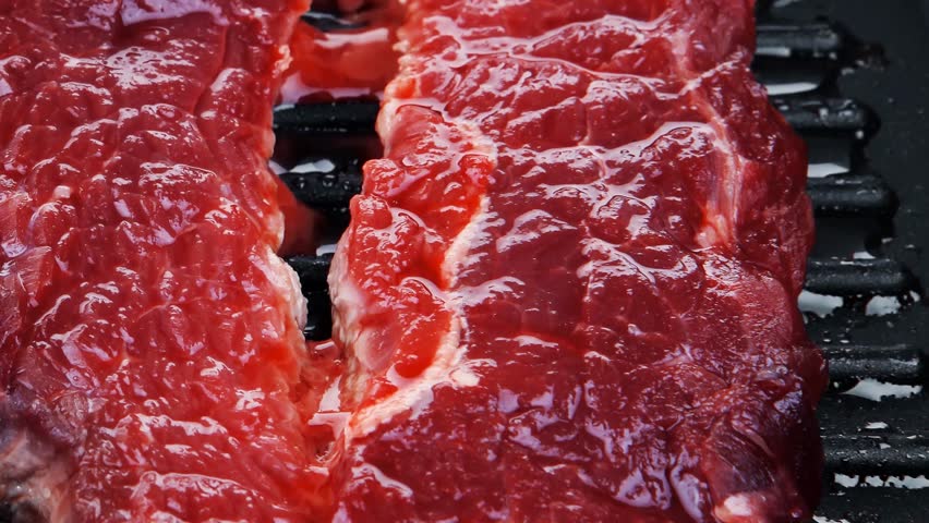 Fresh Raw Bloody Beef Steaks On Black Grill Plate 1920x1080 Intro ...