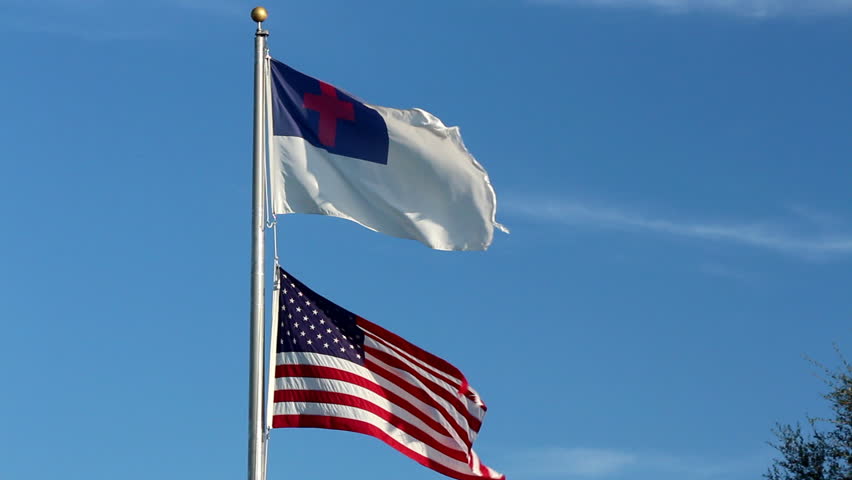 American And Christian Flag Waving At Night Stock Footage Video 8259997 ...