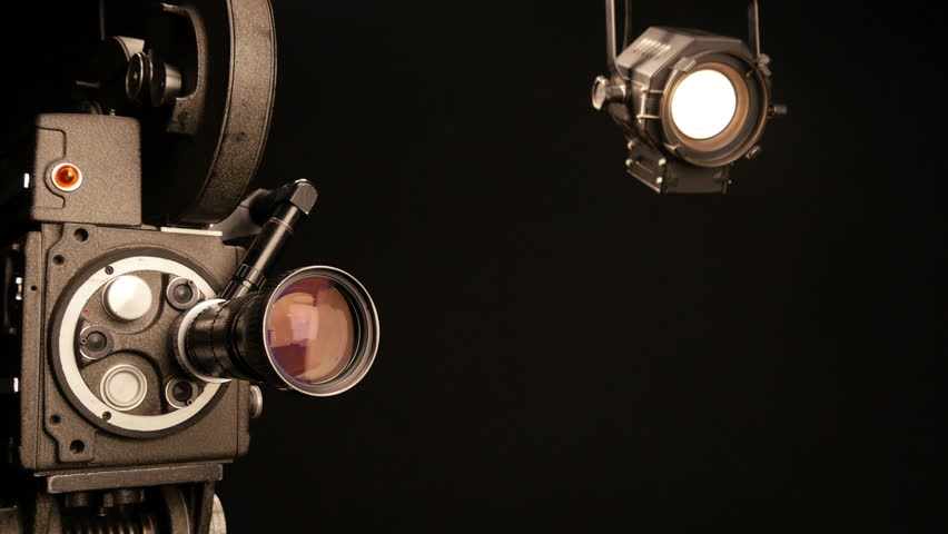 Vintage Hollywood Movie Camera In Front Of Black Backdrop. Suitable For ...