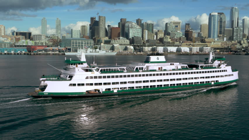 Ferry Boat Traveling Along Waterfront Of Seattle Shot In 4K/24p ...