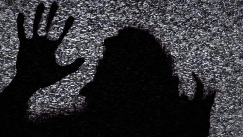 A Tv Showing Static Noise And A Female Ghost, A Girl Ghoul, With Long ...
