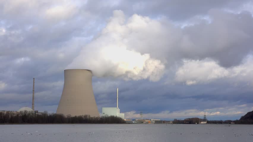 Chimneys Of Nuclear Power Plant, Cooling Towers Emitting Steam Stock ...