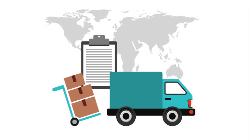 Flat Style Animated Concept Icons Set Of Delivery Service. Truck With ...