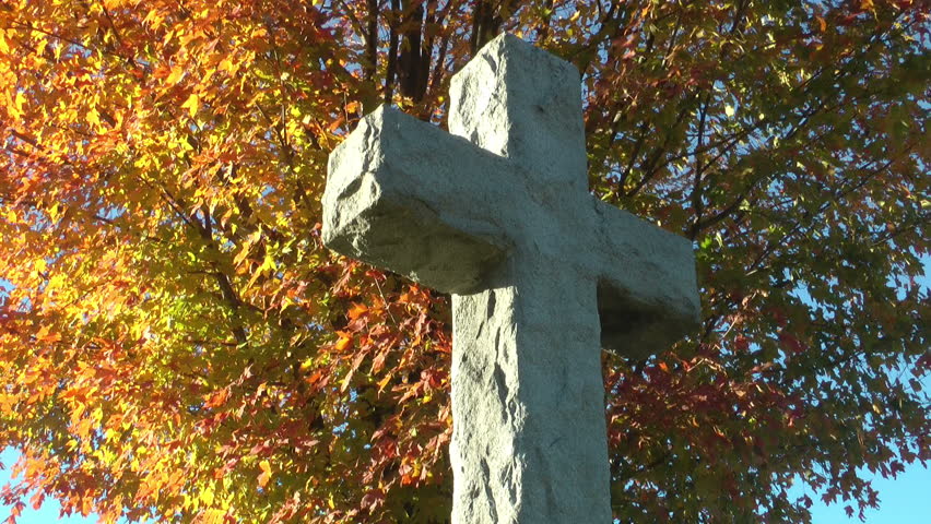 Tombstone Cross With Fall Foliage Background - HD Closeup Stock Footage ...