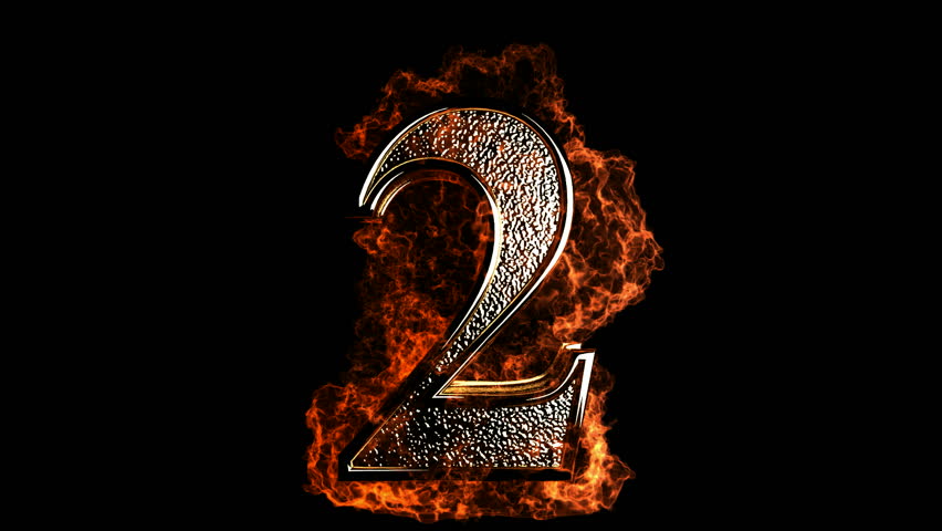 Fire Numbers 2 Burning,flames On Black Background. Stock Footage Video ...