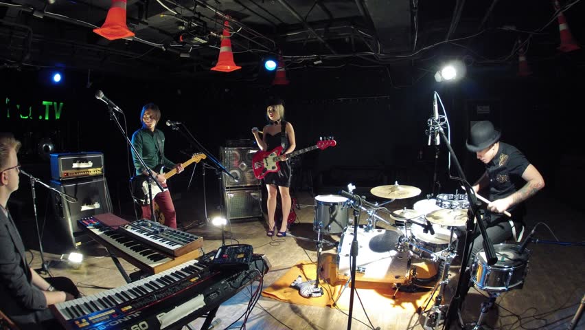 Four Band Members Rehearsing In Studio, Time Lapse Stock Footage Video ...