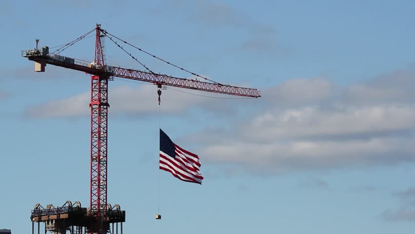 American Flag Flying High On Construction Crane On July 4th ...