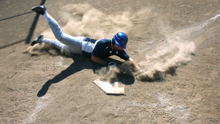 Baseball Player Slides Is Safe At Home Plate, Slow Motion Stock Footage ...
