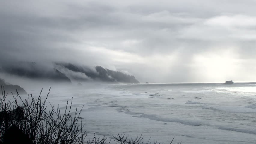 Storm Brings Rain And Fog To The Pacific Northwest Coastline In Oregon ...