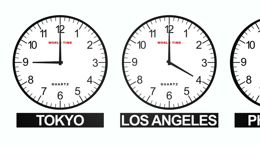 Wall Clocks Showing Different Time Zones Fly By Stock Footage Video ...