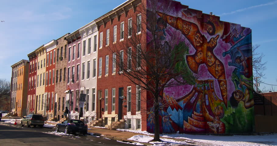 BALTIMORE, MARYLAND - CIRCA 2014 - Buildings Are Painted With Beautiful ...