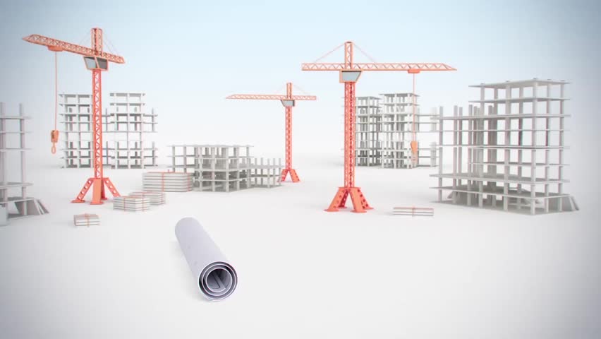 Time-lapse Animation Of A Construction Crane Building Apartment Houses ...