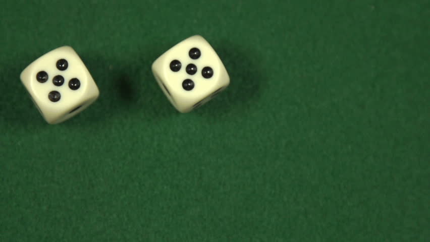 Five Is Rolled With Two White Dice In Slow Motion On A Green Baize ...
