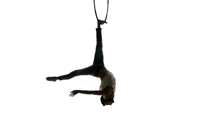Aerial Acrobat Man On Circus Stage. Silhouette On A White Background ...