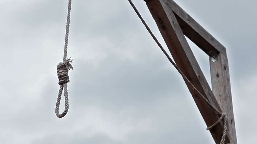 Gallows With Swinging Noose Rope Against Cloud Sky Stock Footage Video ...