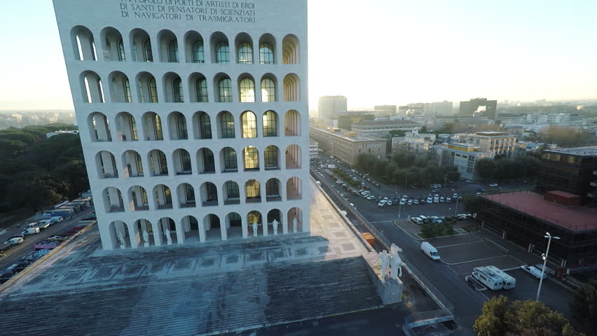 Aerial Shot Of Square Colosseum In Rome At Dawn. Colosseo Quadrato Eur ...
